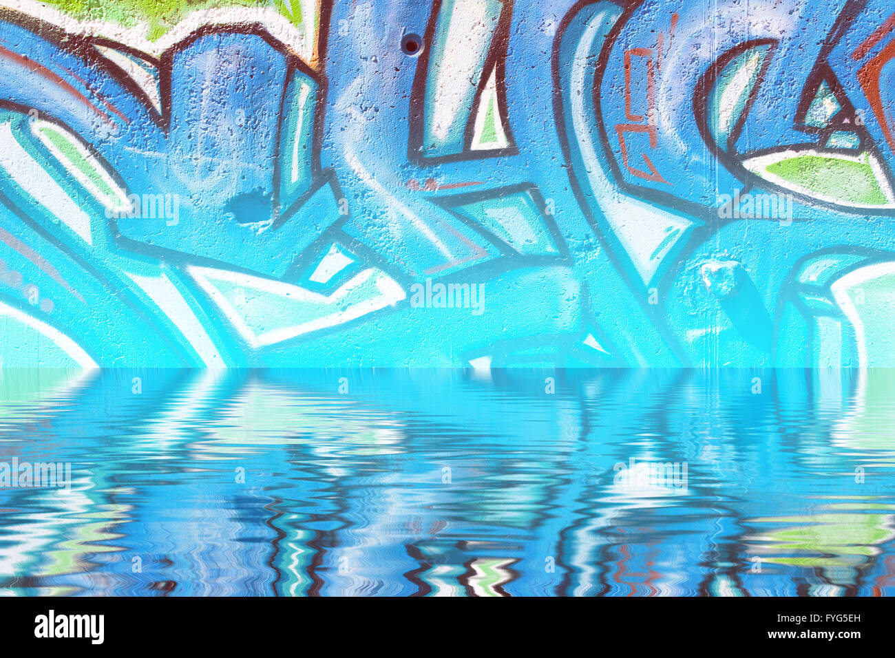 Abstract colorful graffiti reflection in the water Stock Photo - Alamy