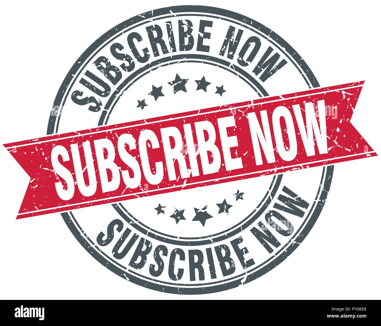subscribe now red round grunge vintage ribbon stamp Stock Vector Image ...