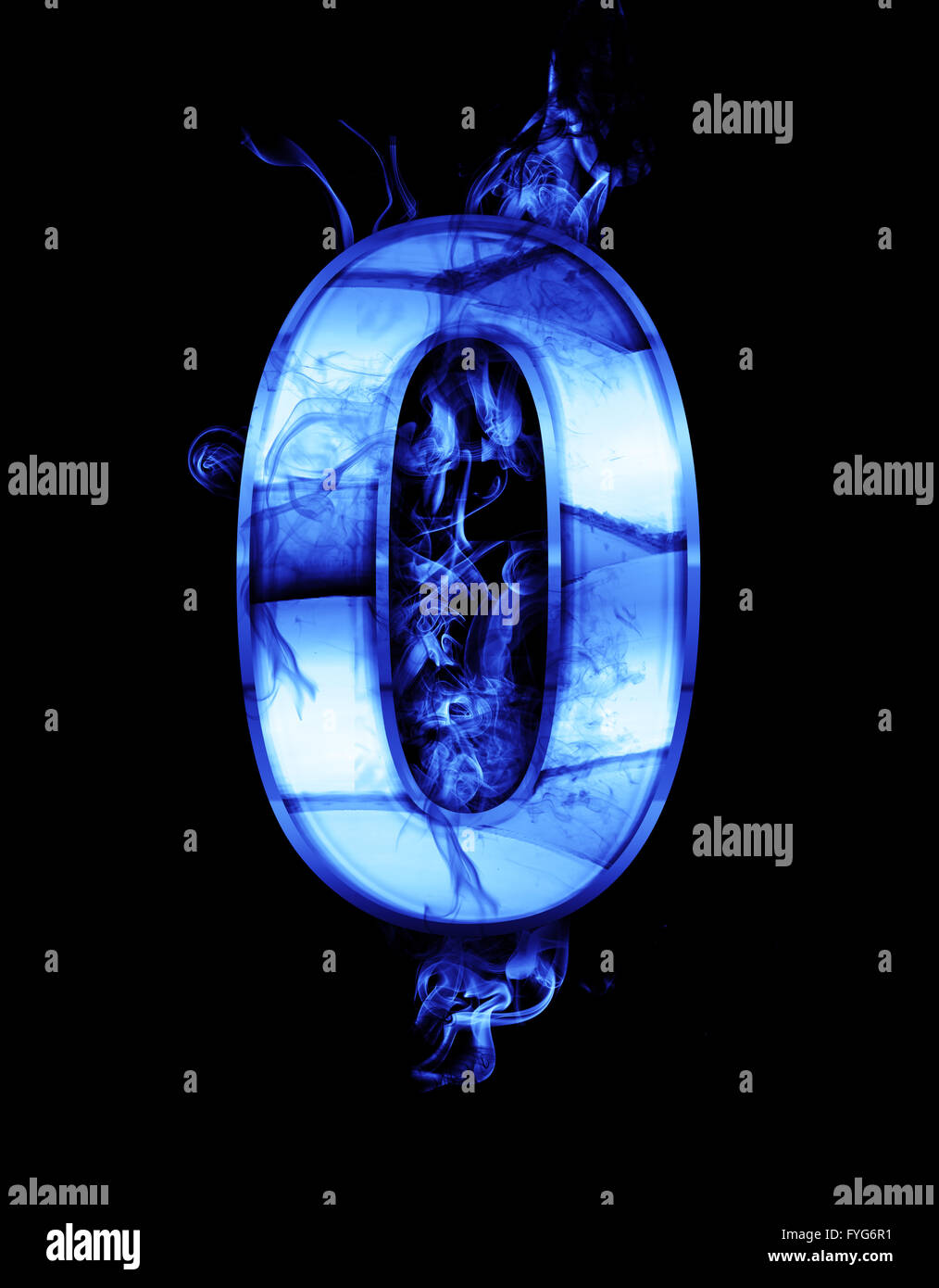 zero, illustration of number with chrome effects and blue fire on black ...