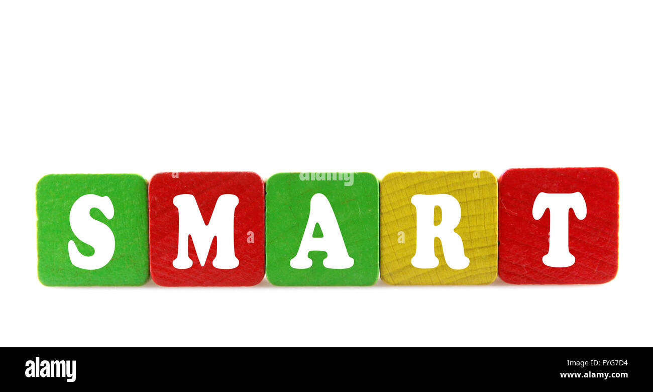 smart - isolated text in wooden building blocks Stock Photo - Alamy