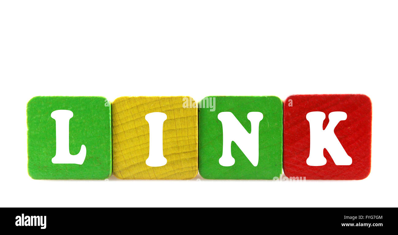 link - isolated text in wooden building blocks Stock Photo - Alamy