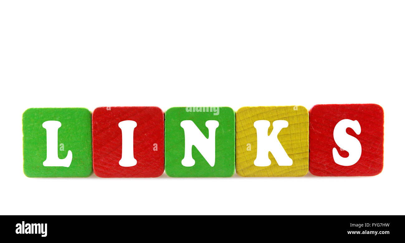 links - isolated text in wooden building blocks Stock Photo - Alamy