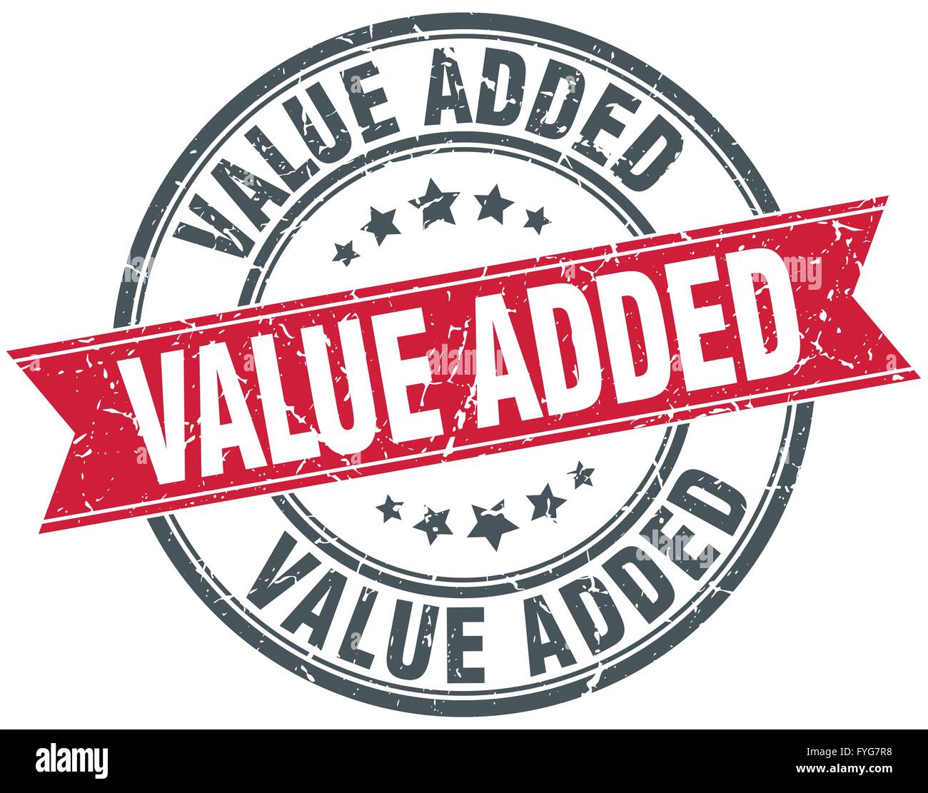 value added red round grunge vintage ribbon stamp Stock Vector Image ...