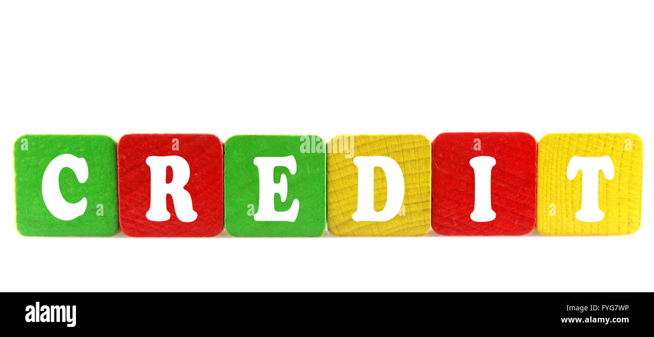 credit - isolated text in wooden building blocks Stock Photo - Alamy
