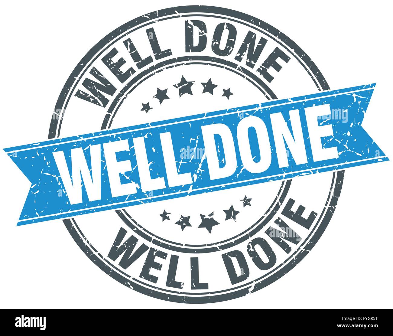 well done blue round grunge vintage ribbon stamp Stock Vector Image ...