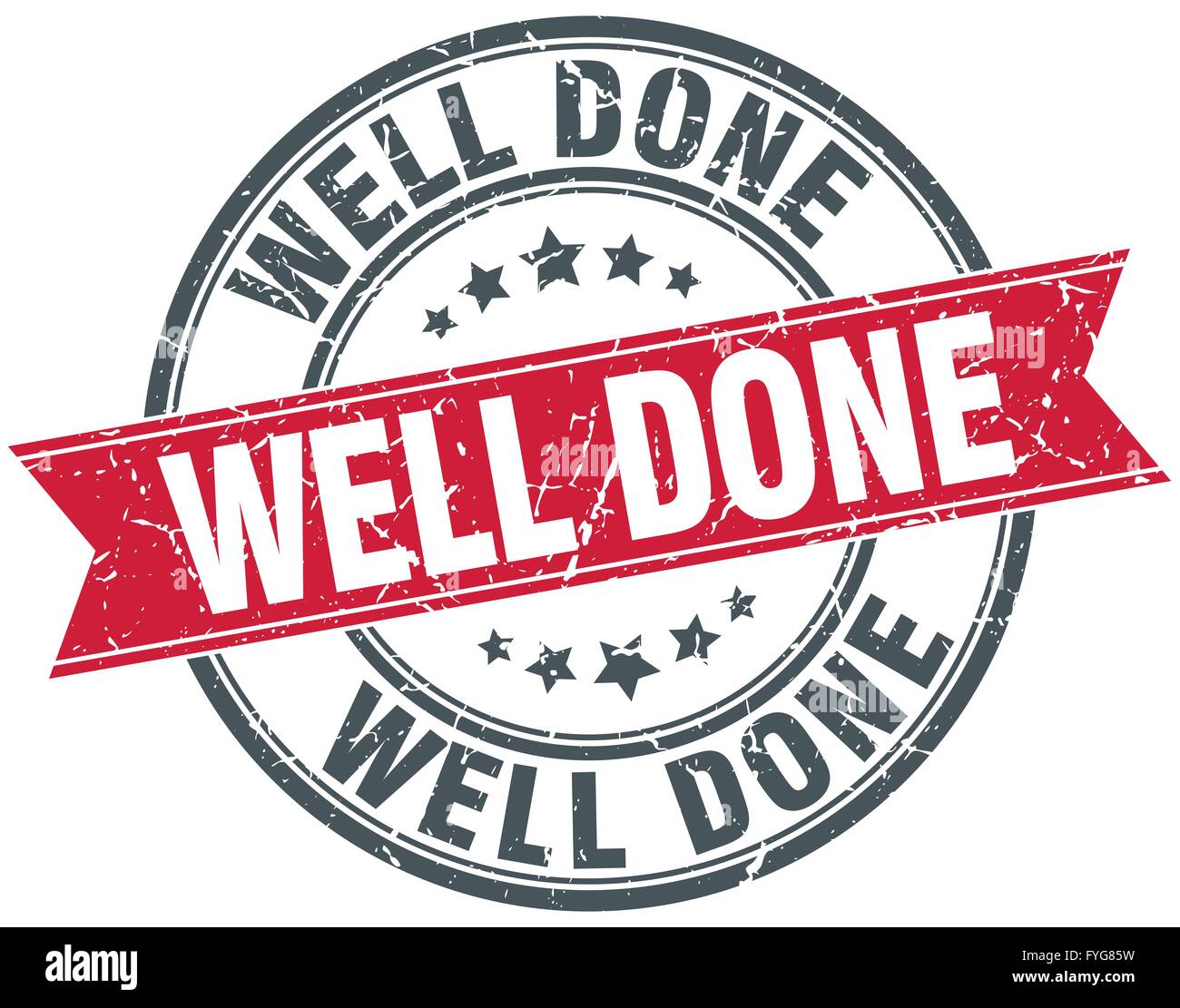 well done red round grunge vintage ribbon stamp Stock Vector Image ...