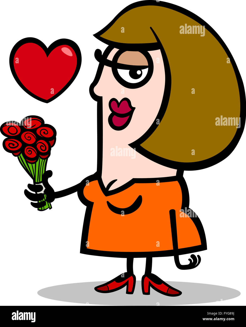 woman in love with flowers cartoon Stock Photo - Alamy