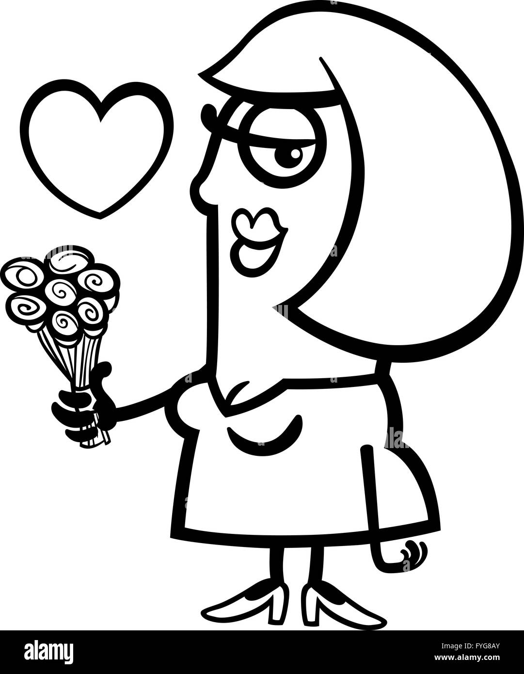 woman in love with flowers cartoon Stock Photo - Alamy