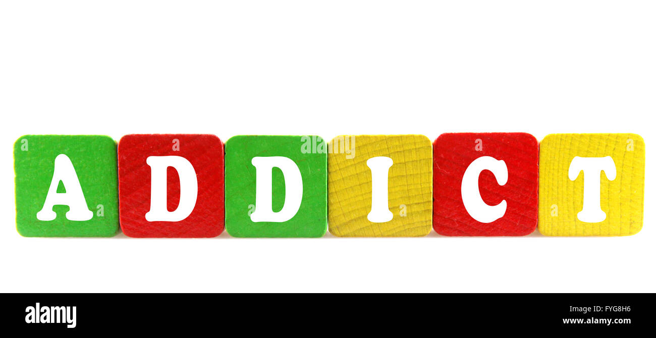 addict - isolated text in wooden building blocks Stock Photo - Alamy