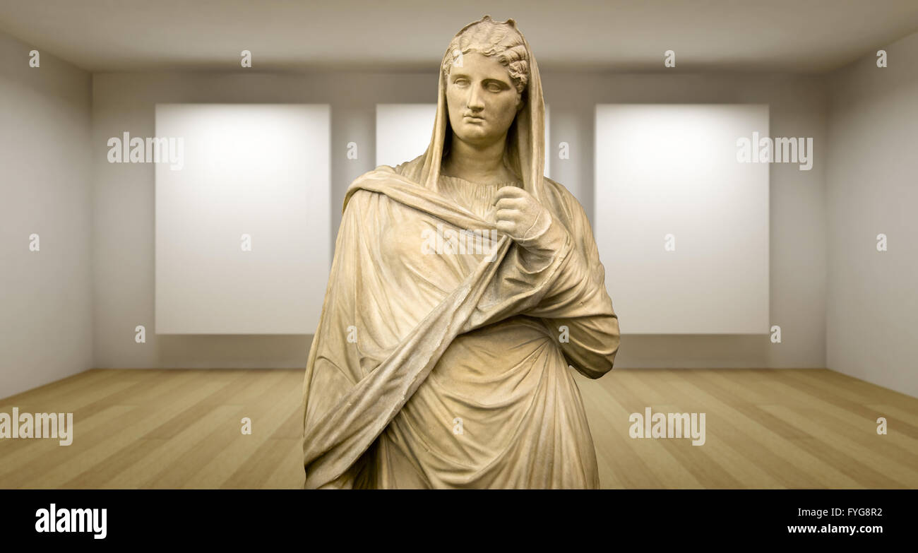 Lady, Empty gallery, 3d room with greek sculture, Ancient Statue Stock ...