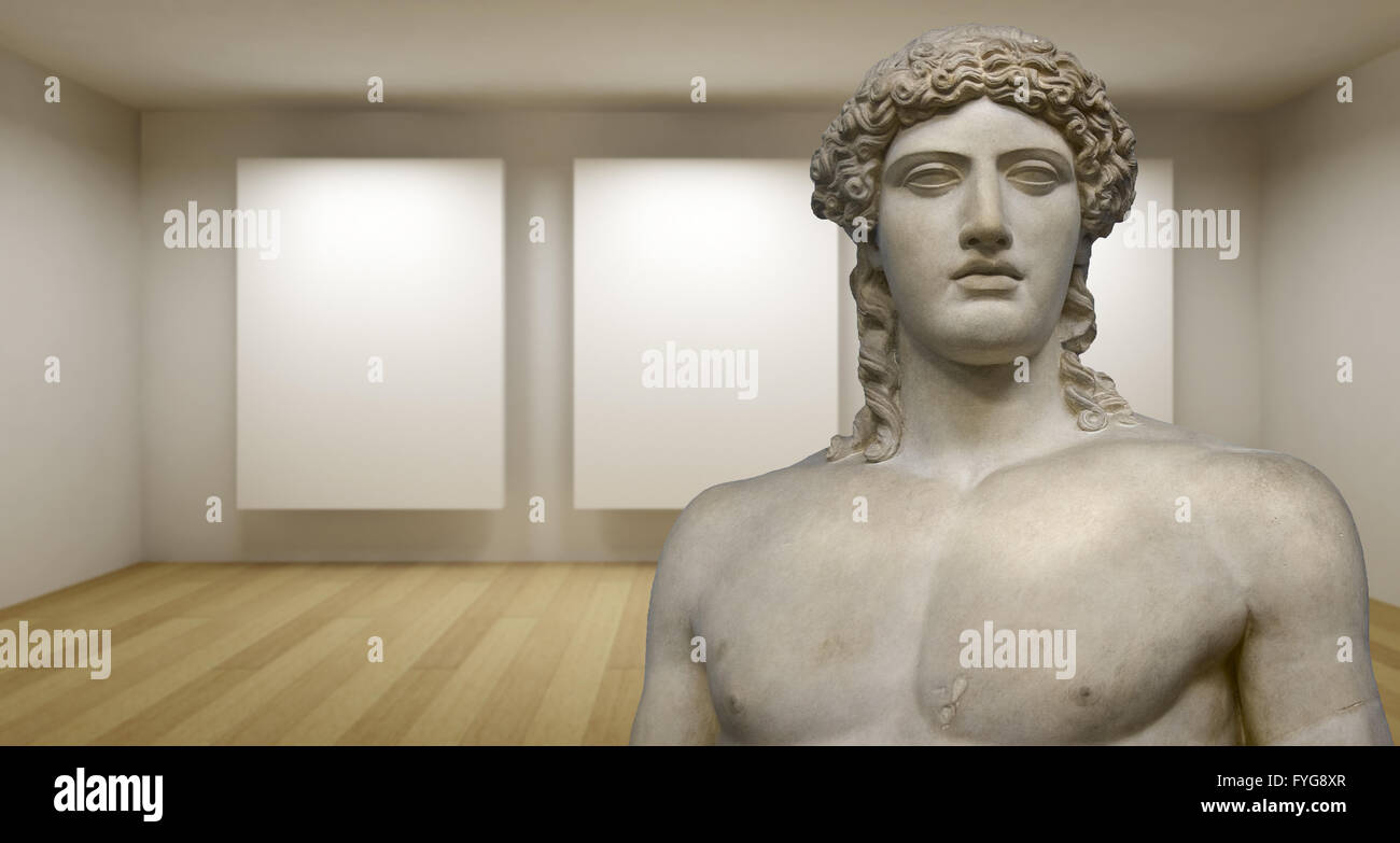 Empty gallery, 3d room with greek sculture, Ancient Statue Stock Photo ...