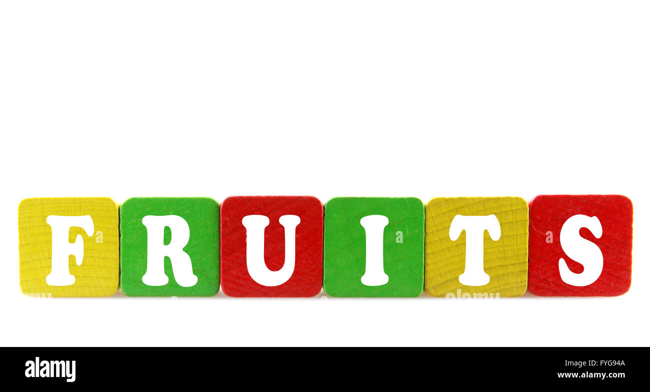 fruits - isolated text in wooden building blocks Stock Photo - Alamy