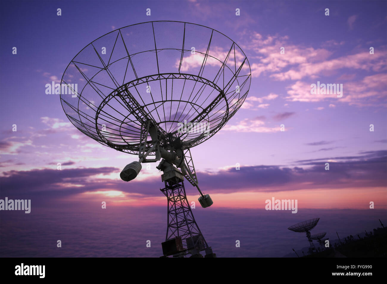 satellite dishes with sunset Stock Photo - Alamy