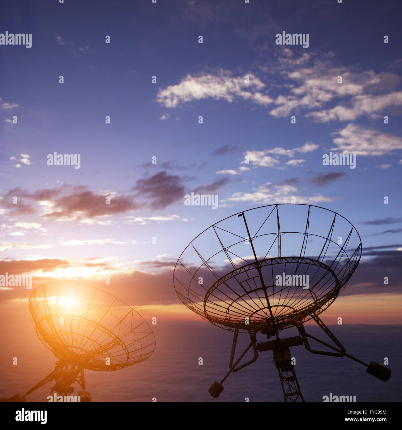 satellite dishes with blue sky Stock Photo - Alamy