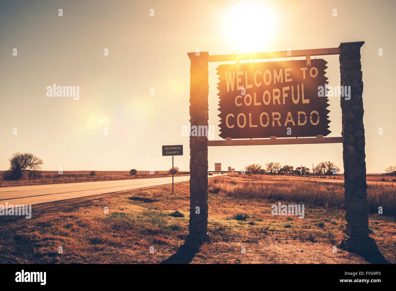 Colorado State Welcome Wooden Sign on a Side of the Highway. Colorado ...