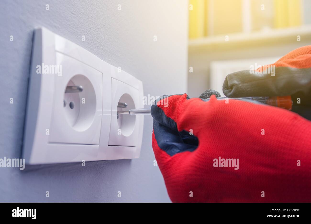 Electric Works. Power Outlet Installing. European Power Outlet System ...