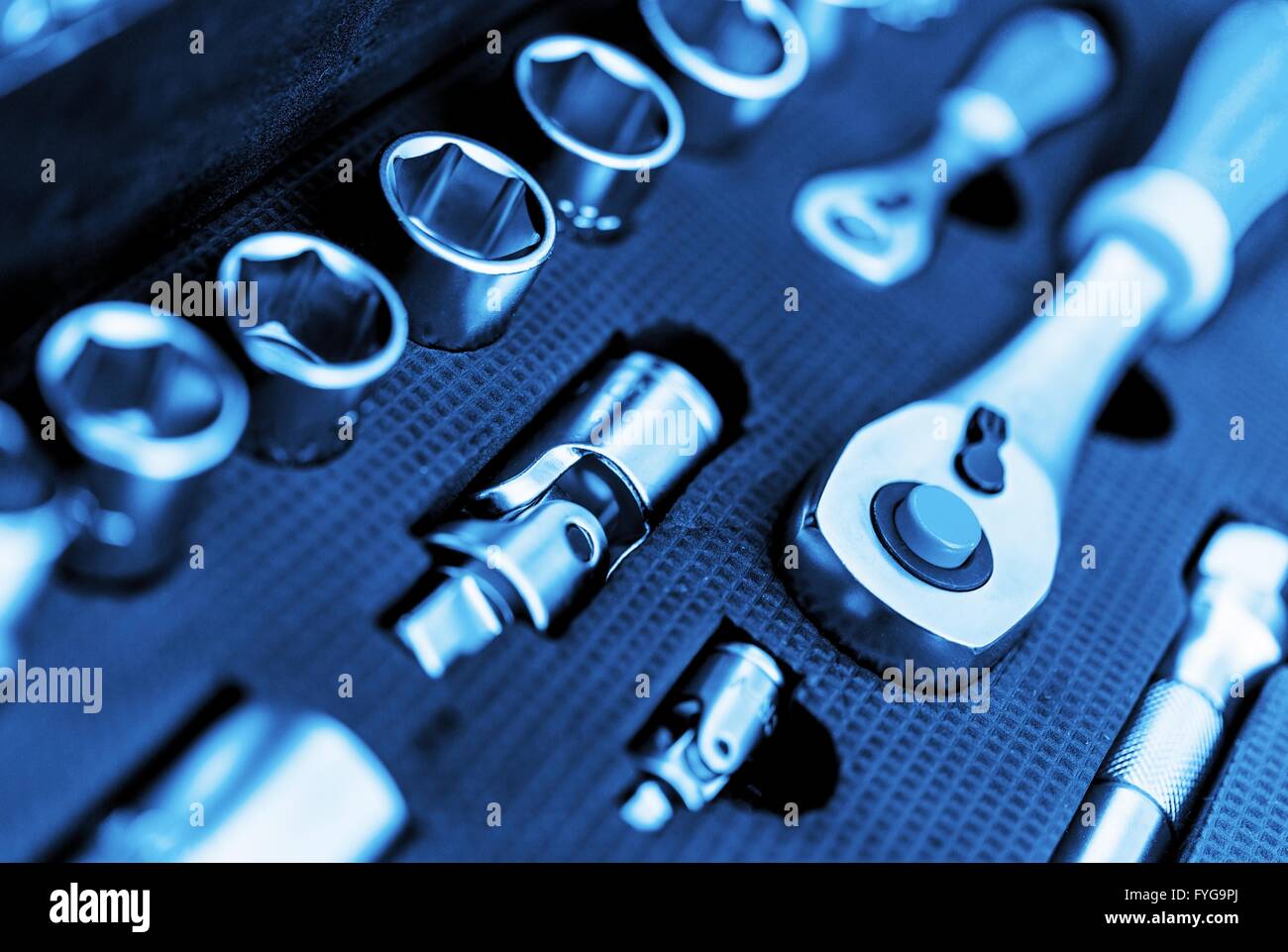 Garage Tools Set Closeup Photo. Brand New Heavy Duty Tools Stock Photo ...