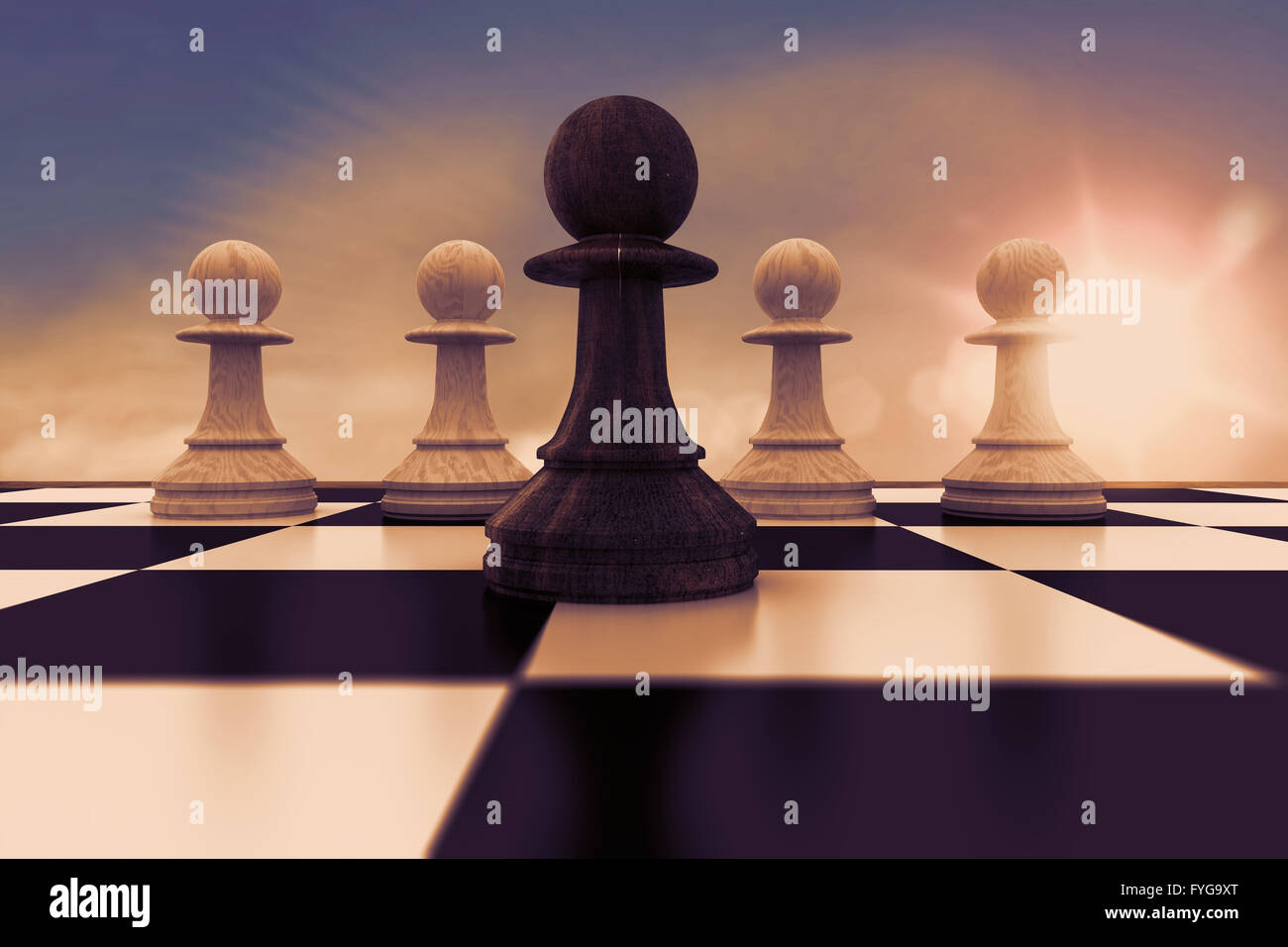 Composite image of black pawn in front of white pawns Stock Photo - Alamy