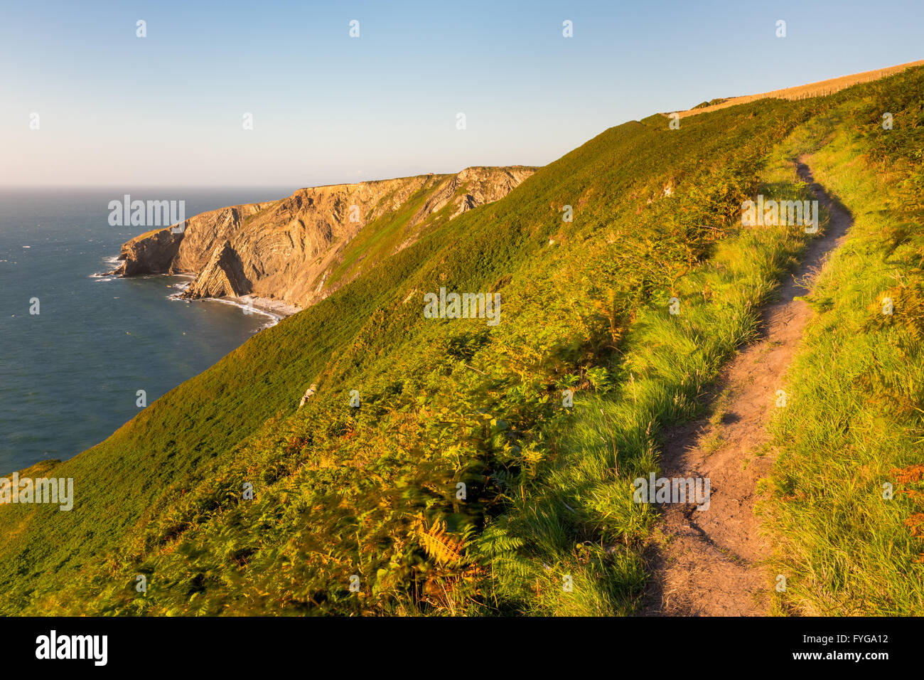 Cemaes Head rock formations and coast path - Pembrokeshire Stock Photo ...