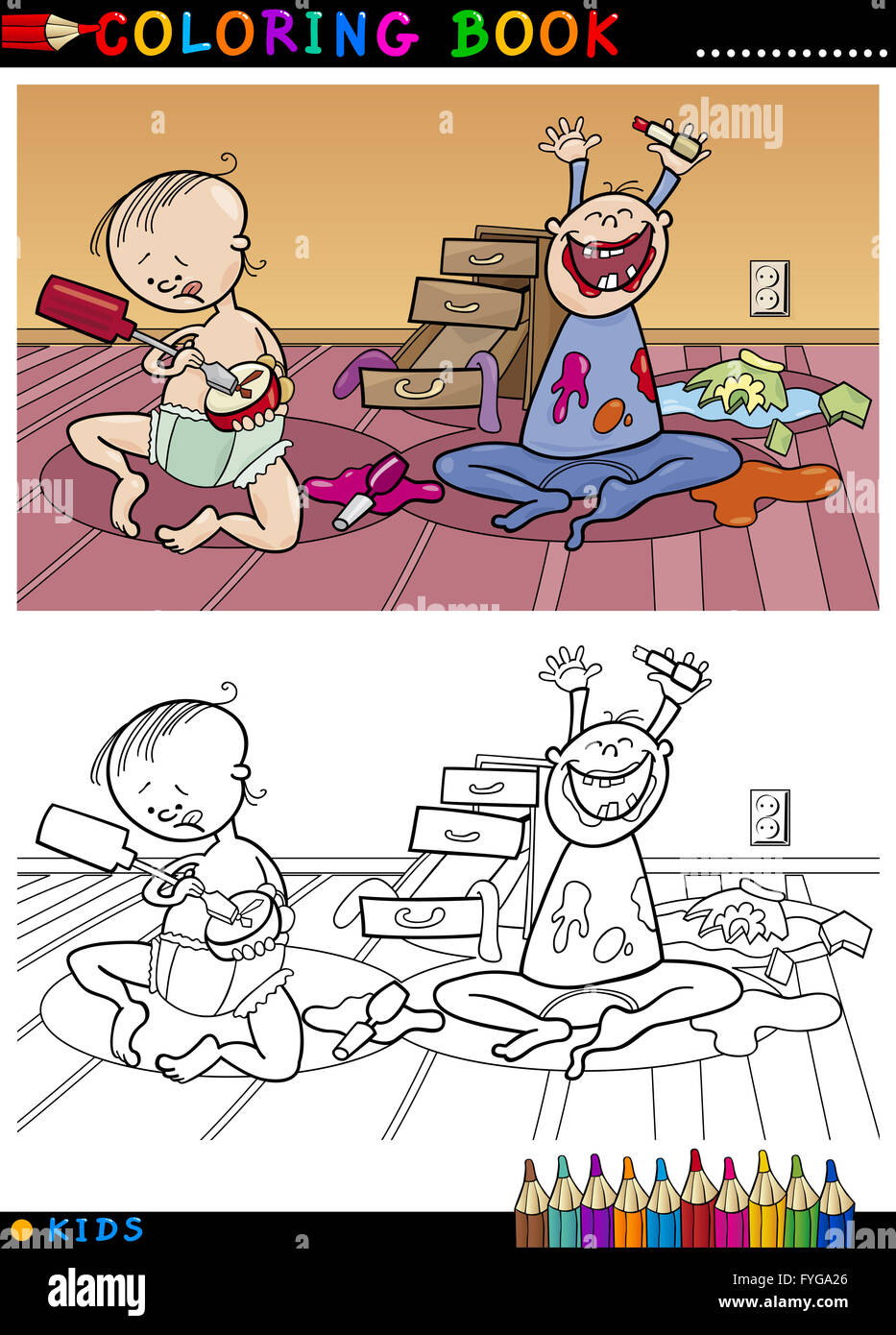 cartoon cute babies for coloring Stock Photo - Alamy