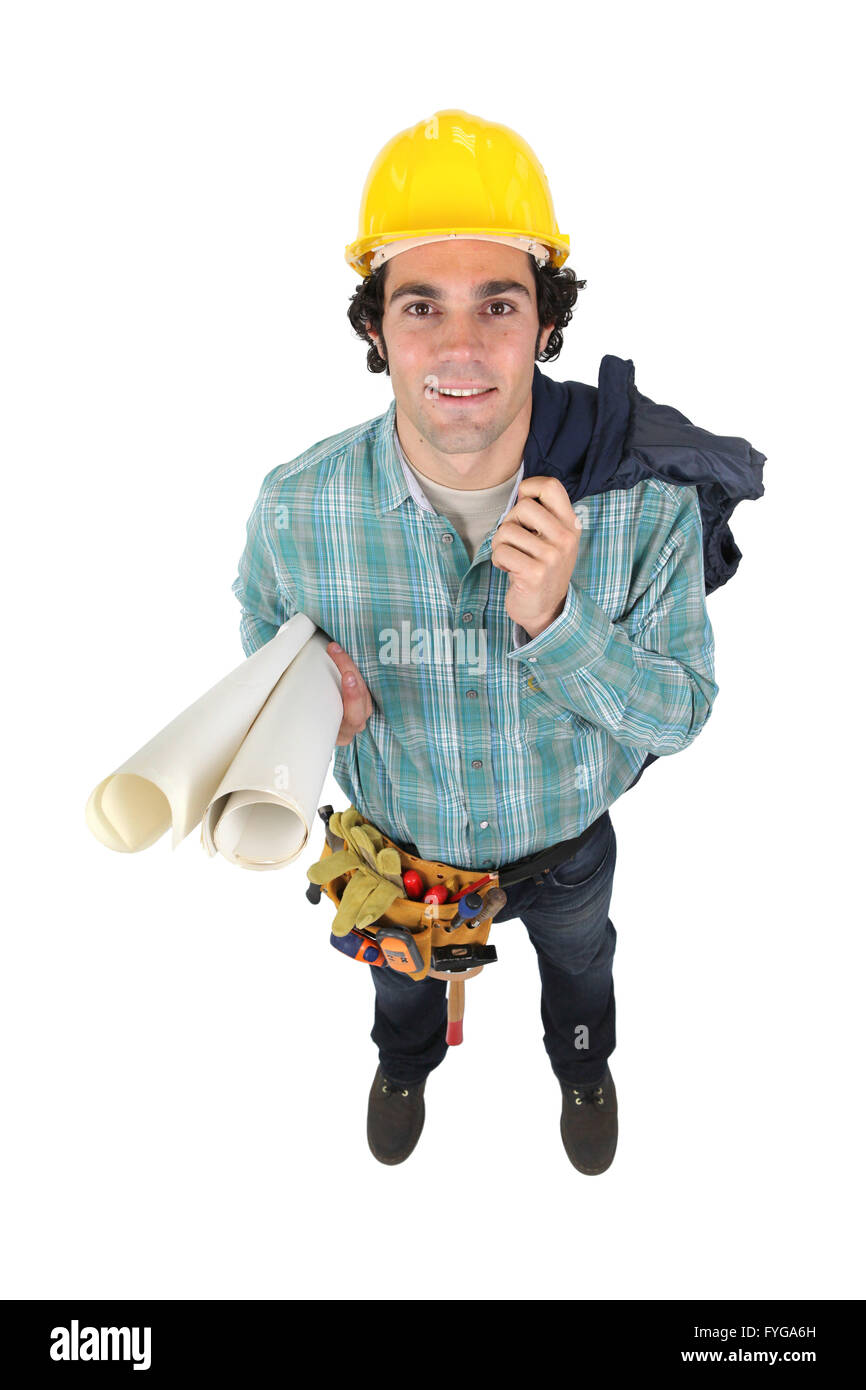 Top view of a foreman isolated on white background Stock Photo - Alamy