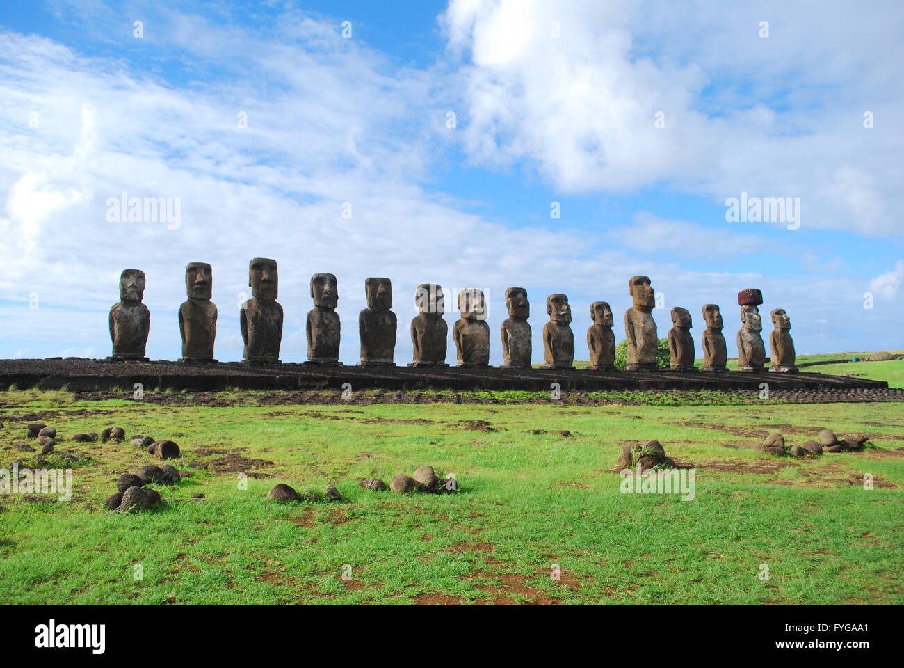 Moai statues at Ahu Tongariki, Easter Island, Chile Stock Photo - Alamy