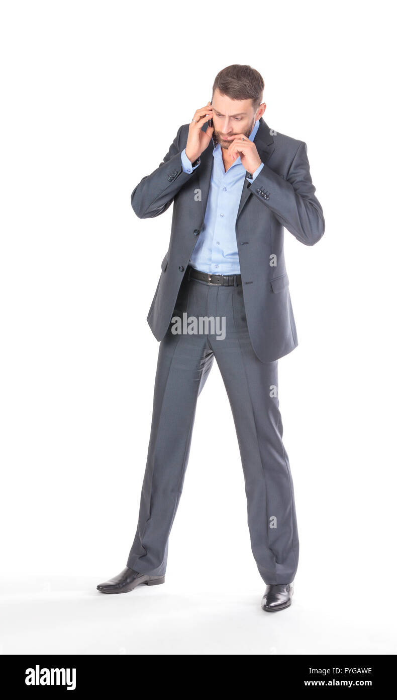Full length portrait businessman with mobile phone Stock Photo - Alamy