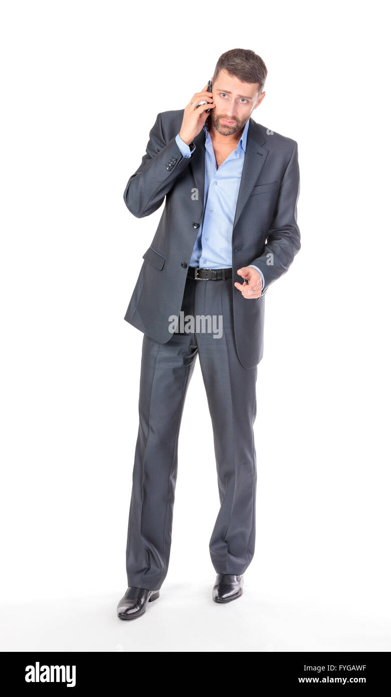 Full length portrait businessman with mobile phone Stock Photo - Alamy