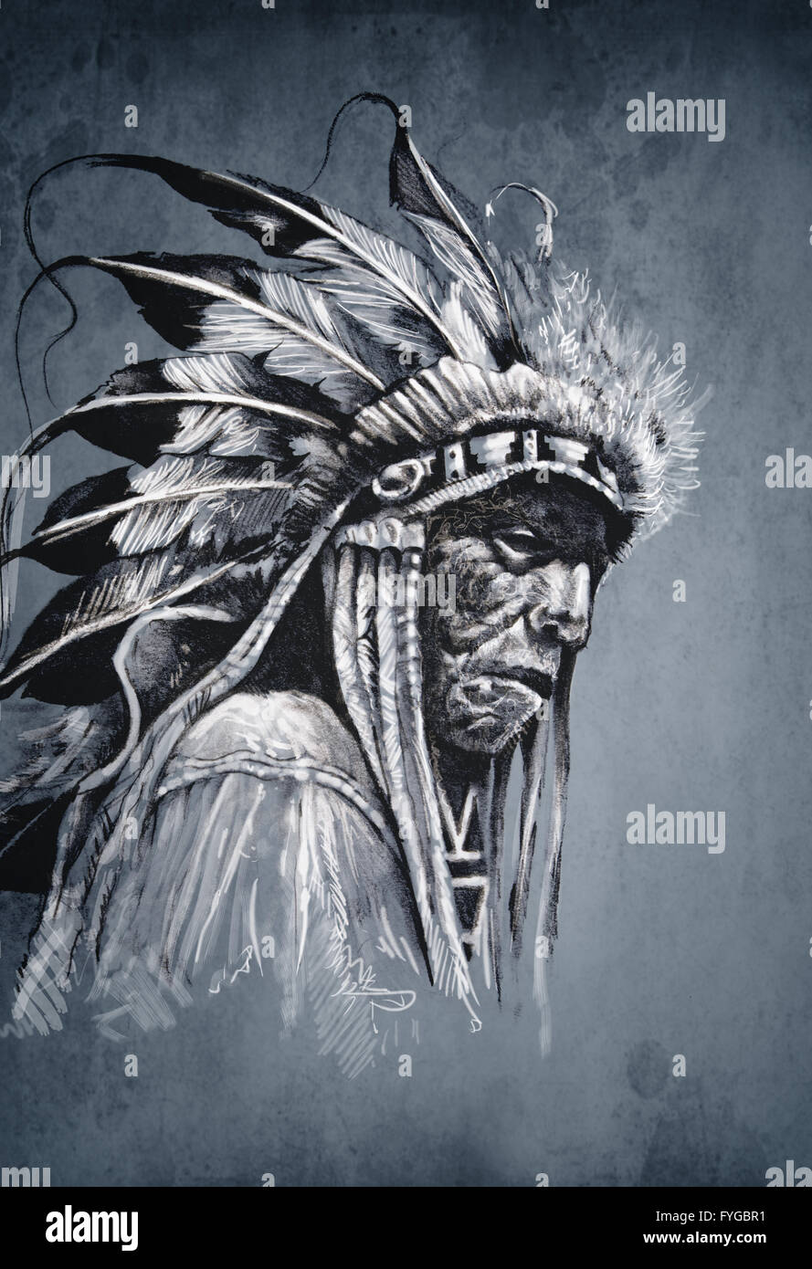 Native american indian head, chief, vintage style Stock Photo - Alamy