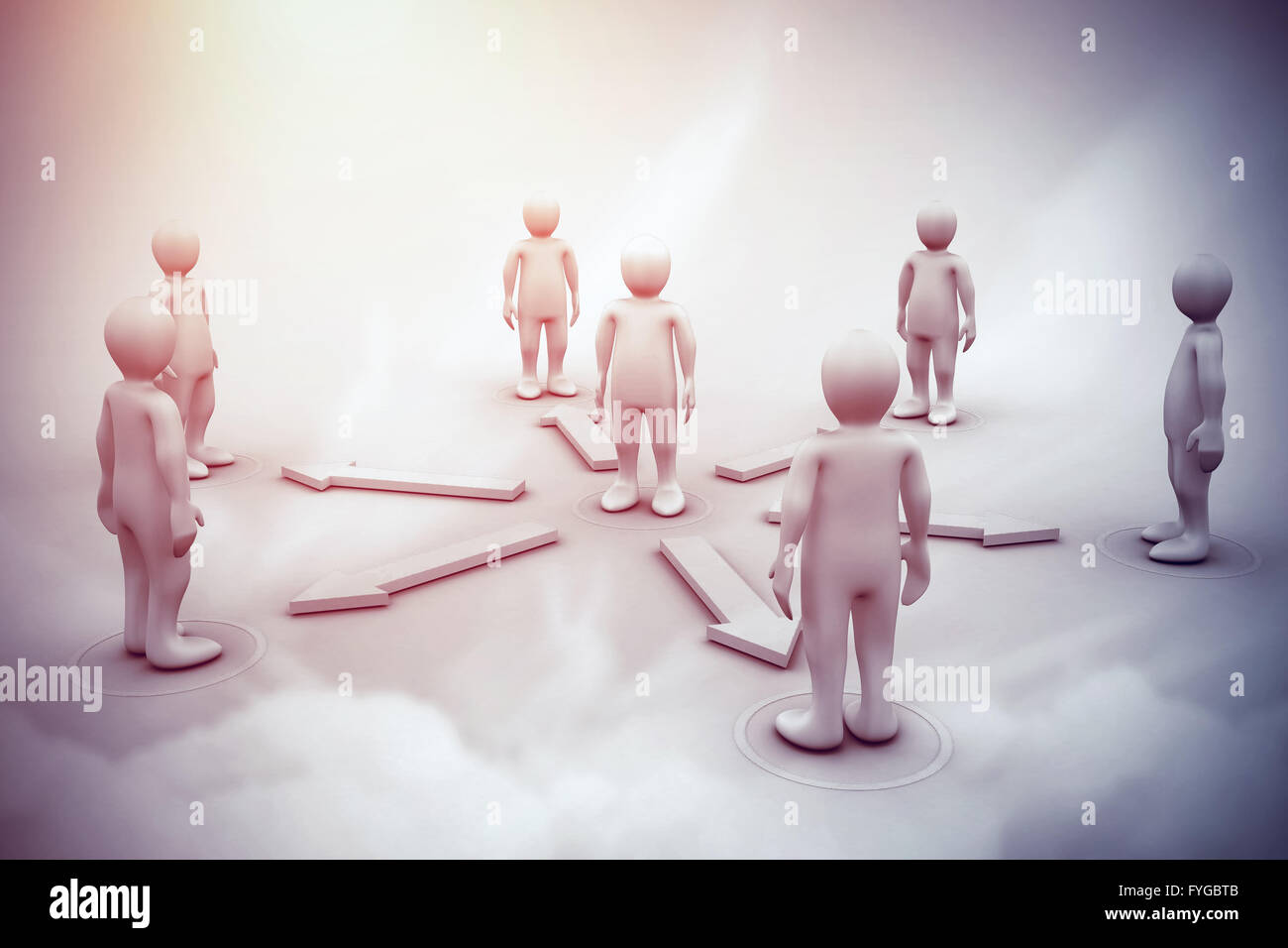 Composite image of red 3dman requesting connection with surrounding ...