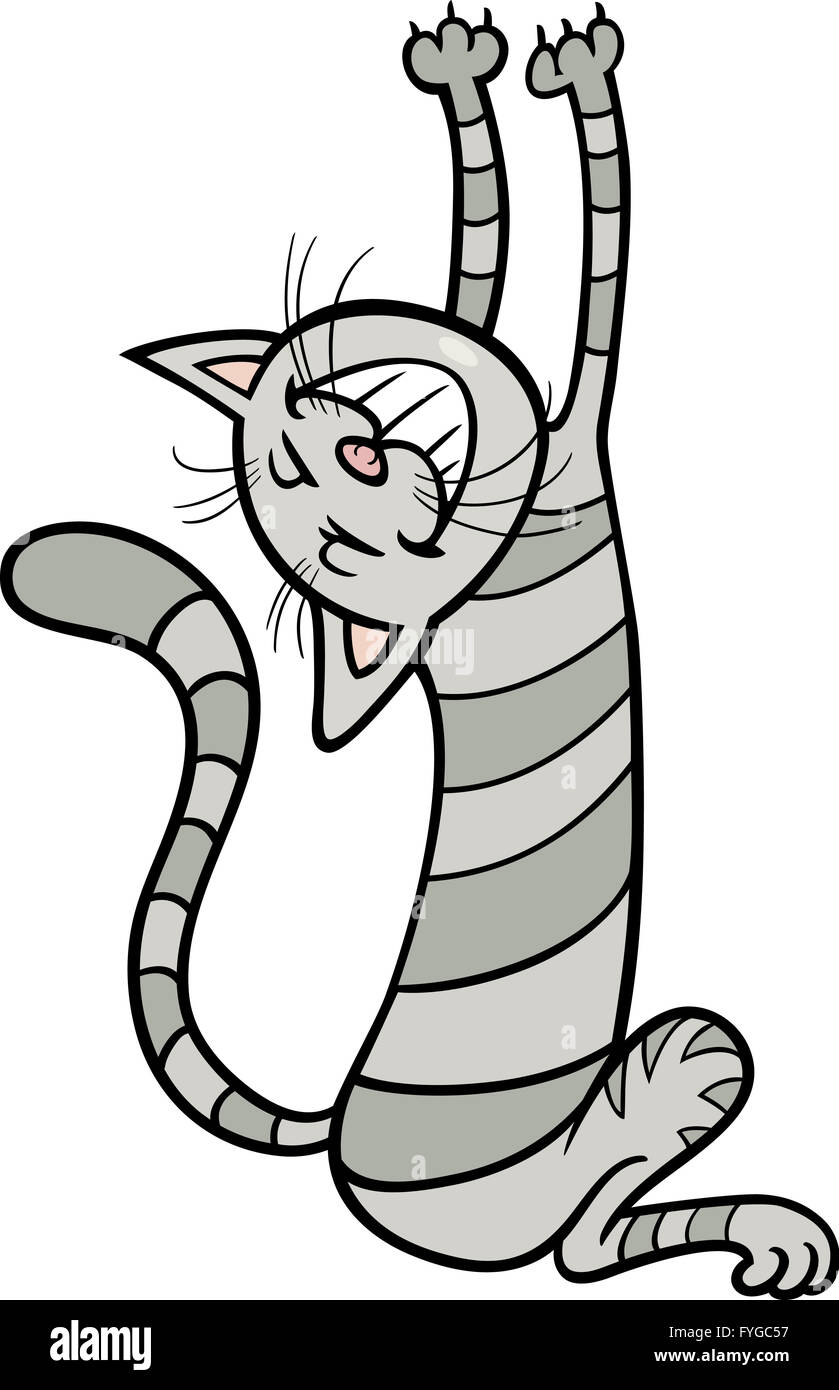 stratching cat cartoon illustration Stock Photo - Alamy