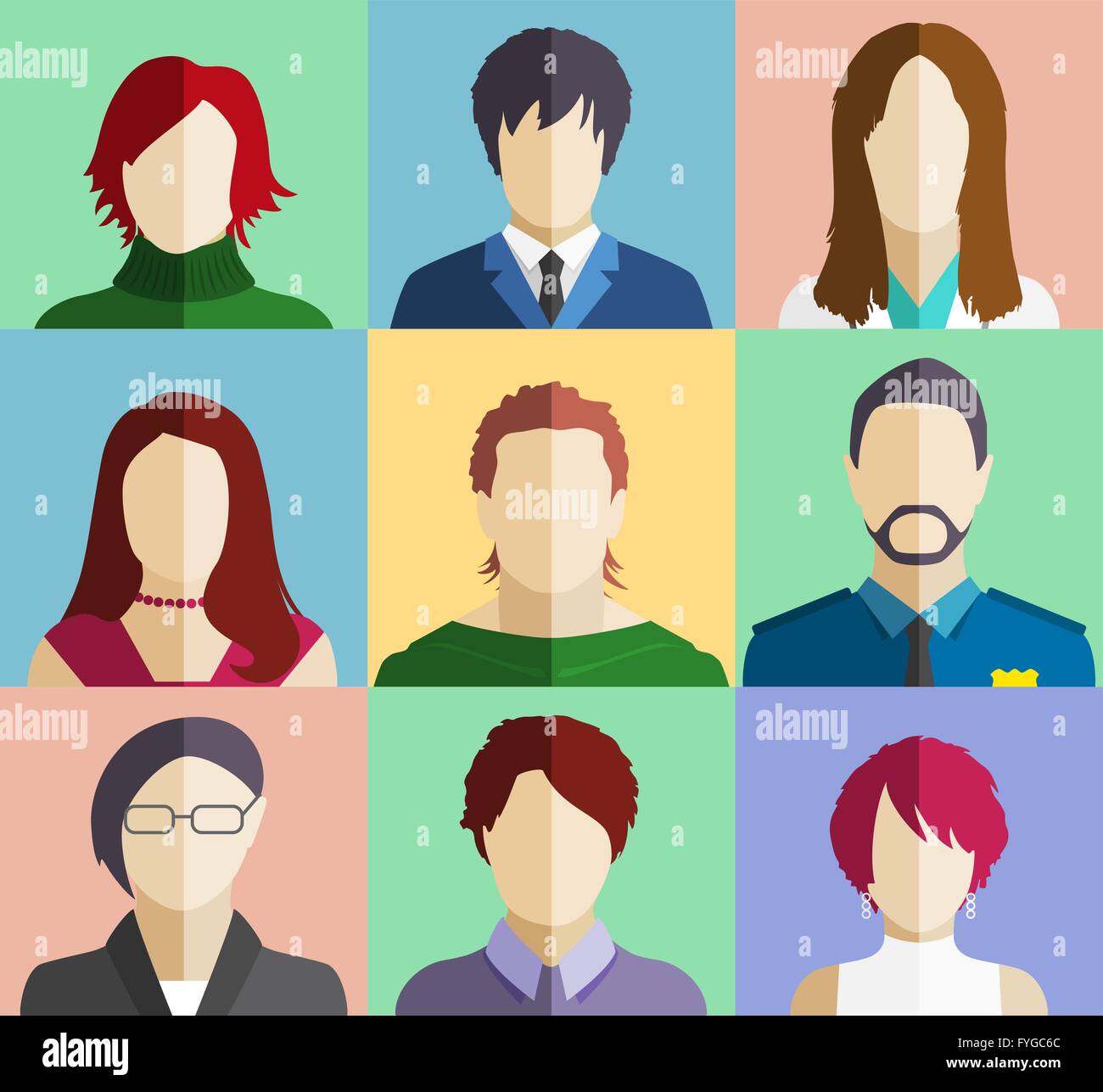 Set of People Faces Avatars Flat Icons Stock Vector Image & Art - Alamy