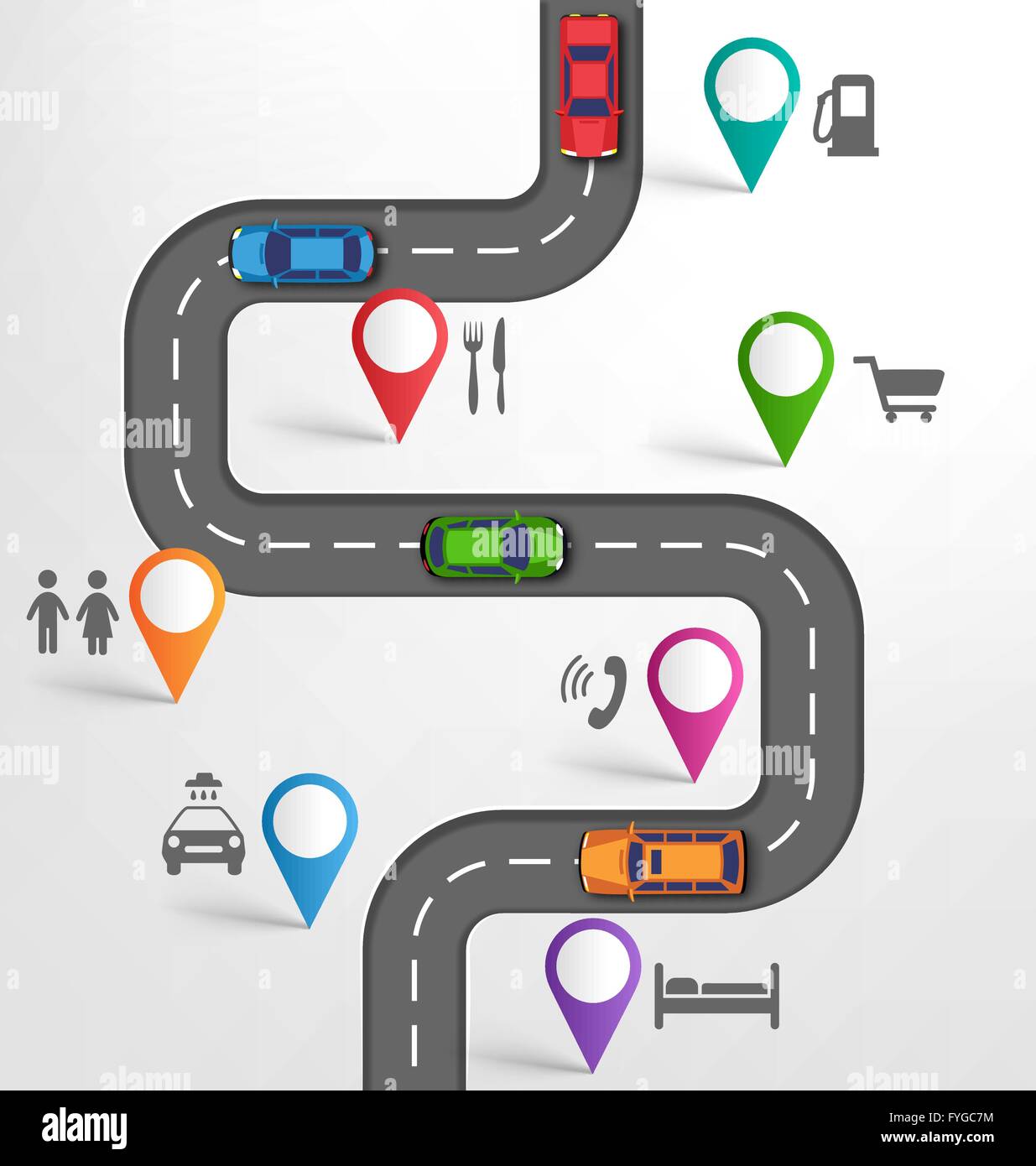 Road Infographic Travel Background with Pointers Stopovers Marks Stock ...