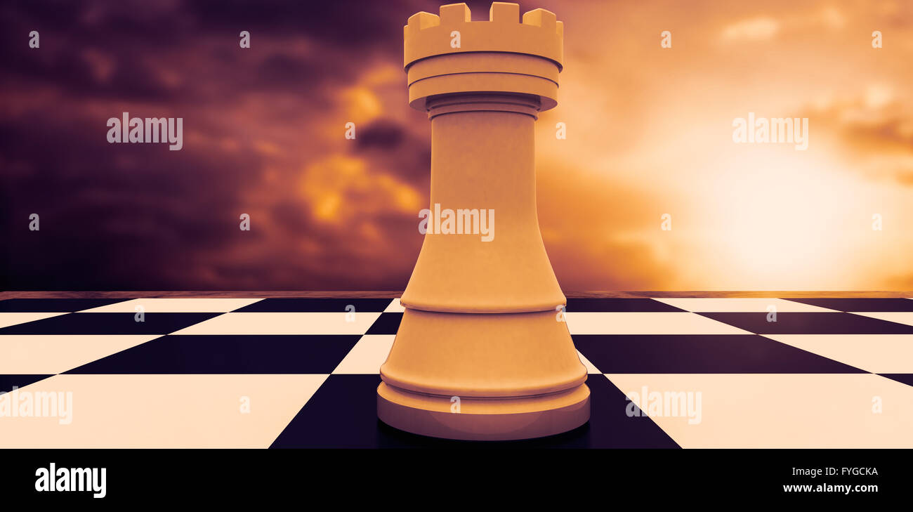 Composite image of white rook on chess board Stock Photo - Alamy