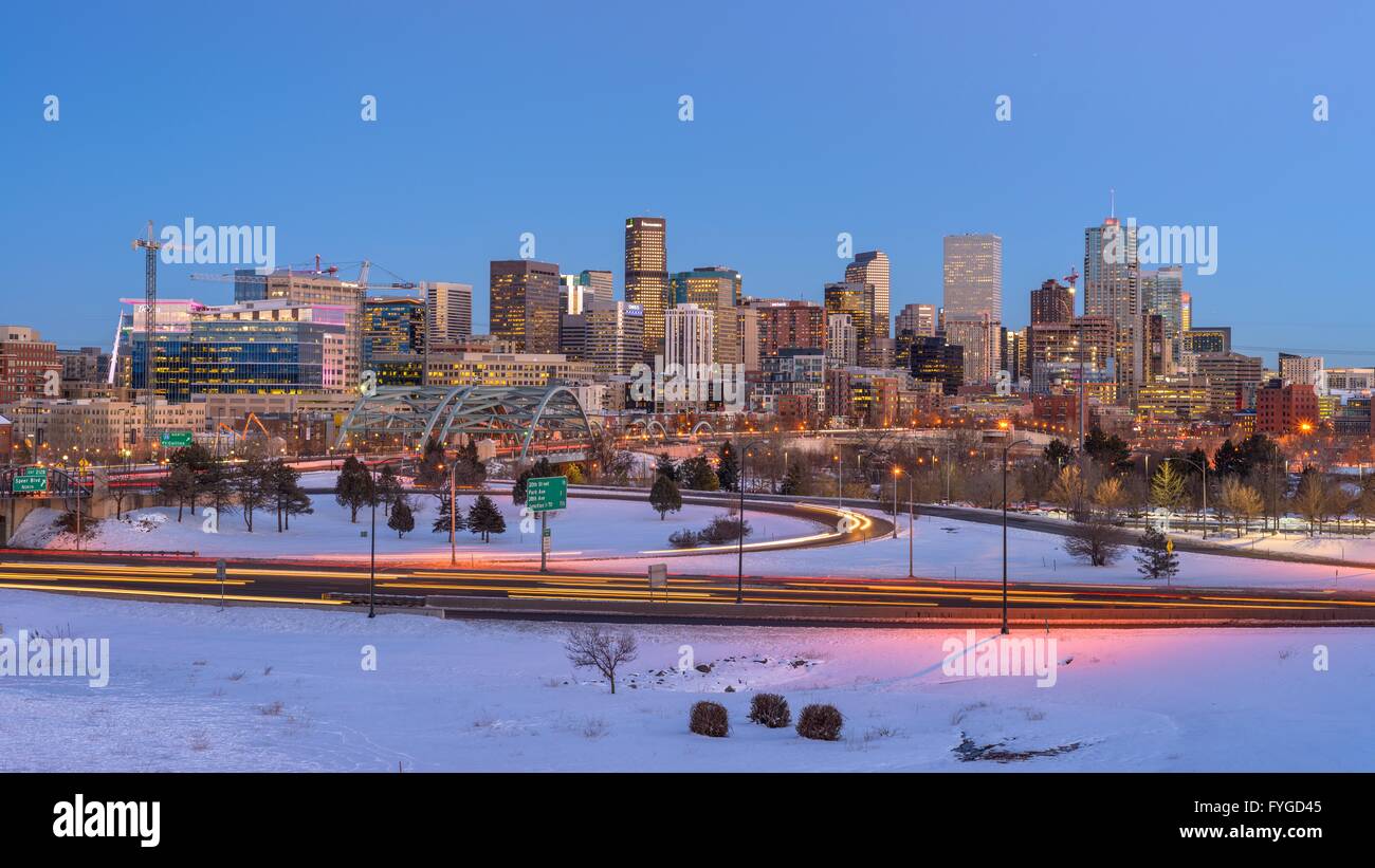 Denver, Colorado, USA - February 03, 2016: last rays of sun shine on ...