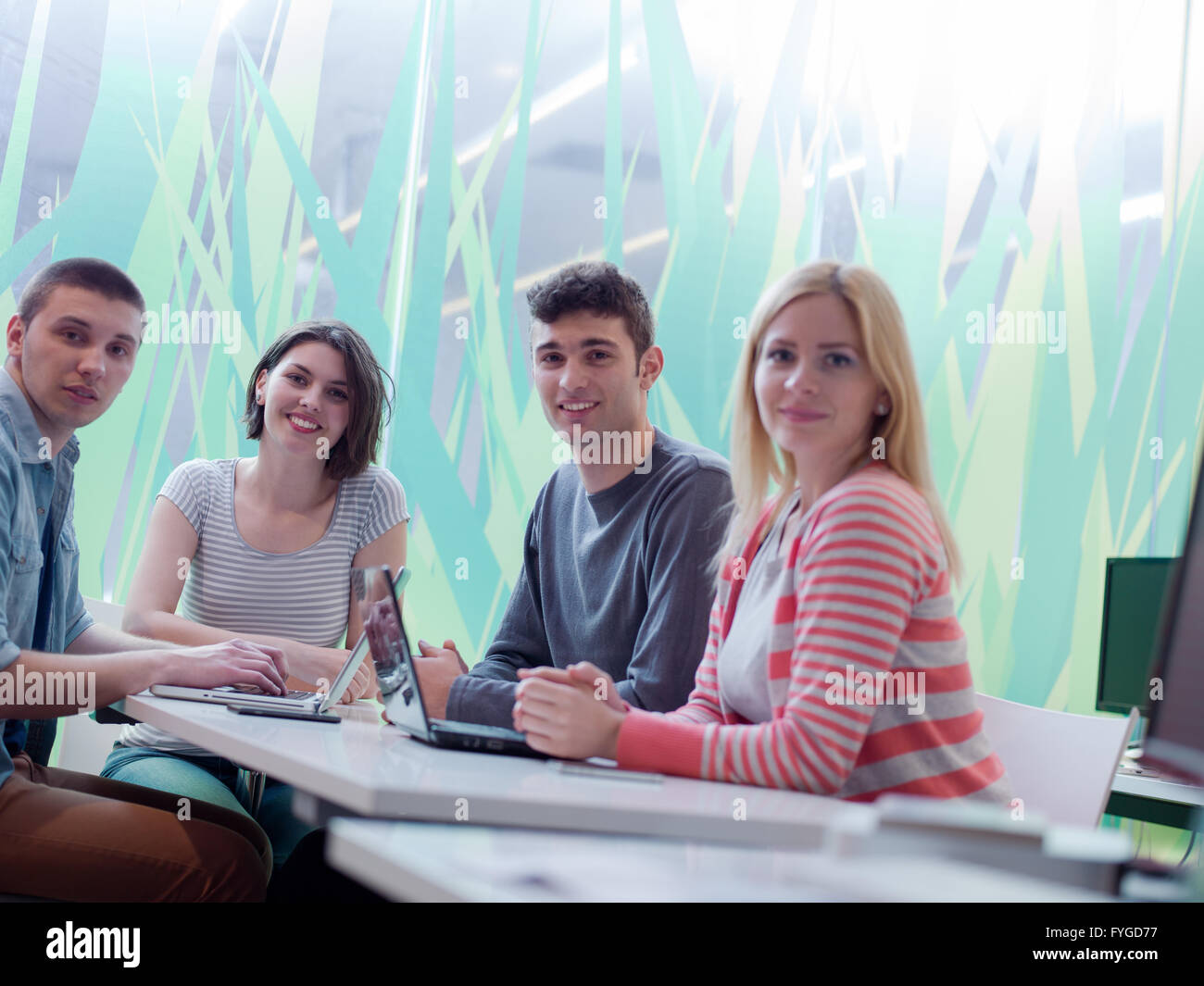 students group study together in school classroom and working together ...