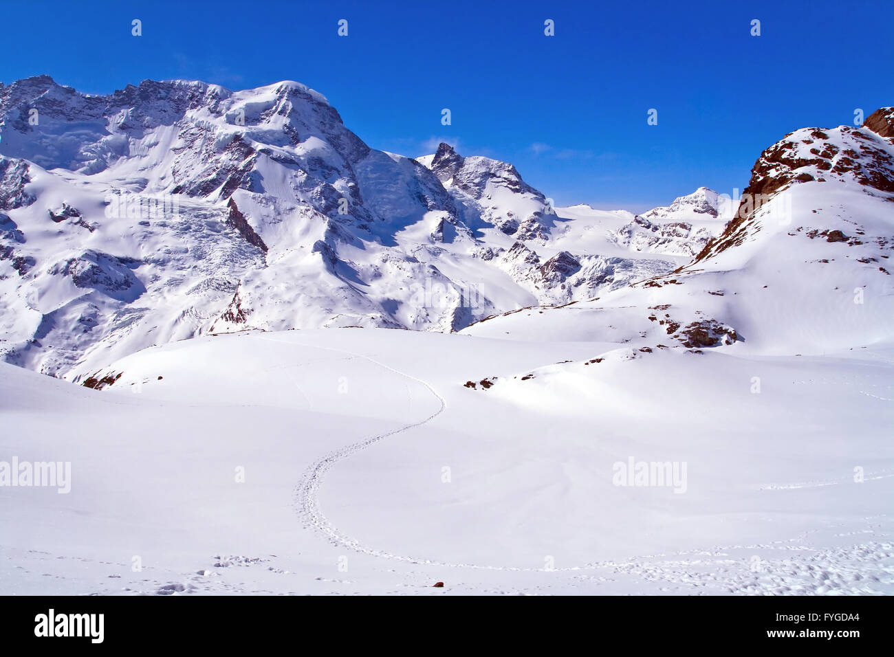 Landscape of Ski path in Swiss alps located at Gornergrat in ...
