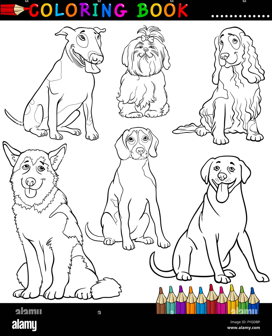 Cartoon Dogs or Puppies Coloring Page Stock Photo - Alamy
