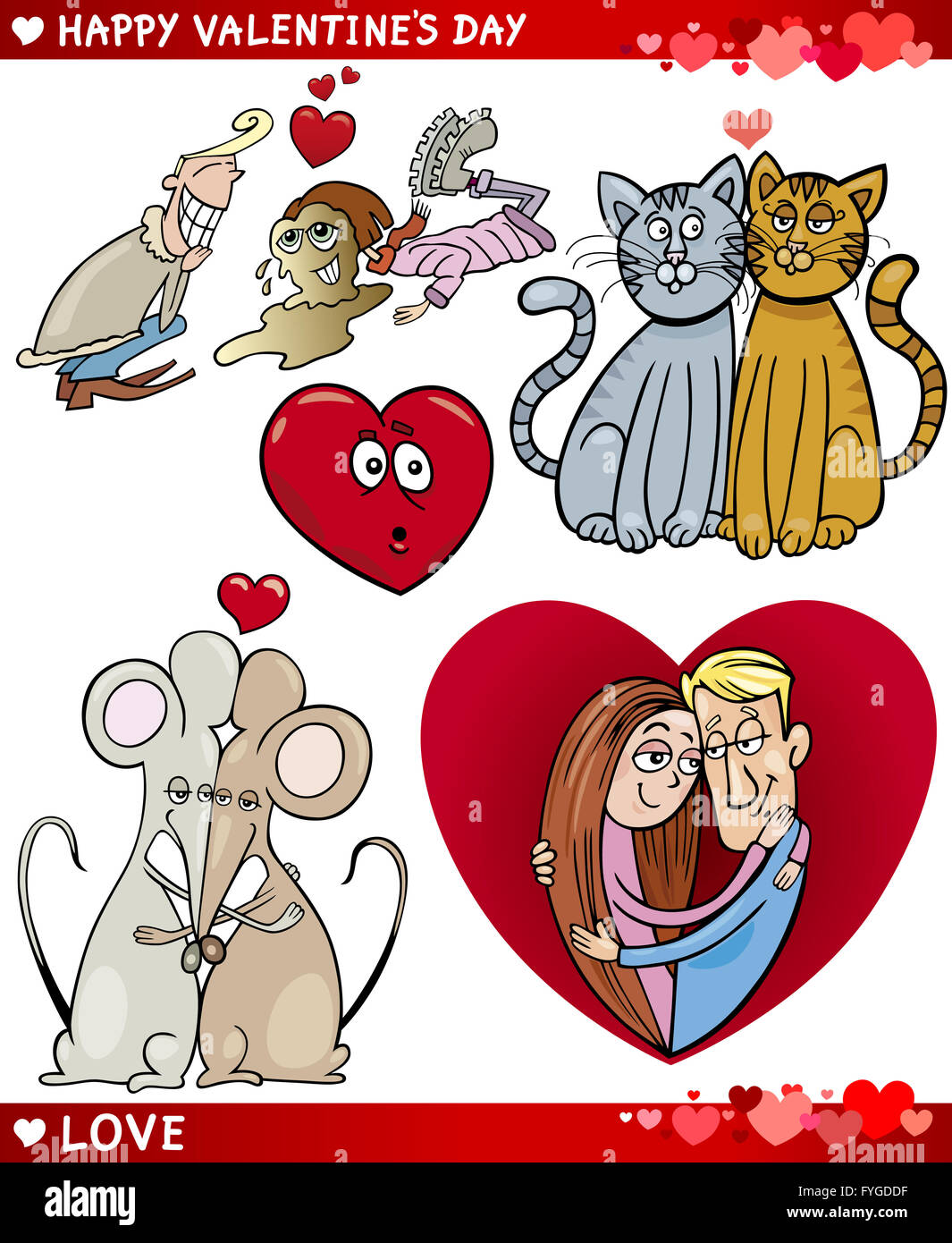 valentine cartoon illustration love set Stock Photo - Alamy