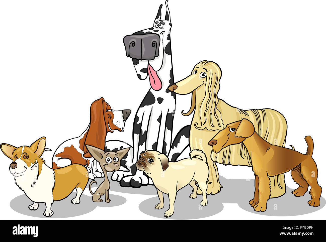 purebred dogs group cartoon illustration Stock Photo - Alamy