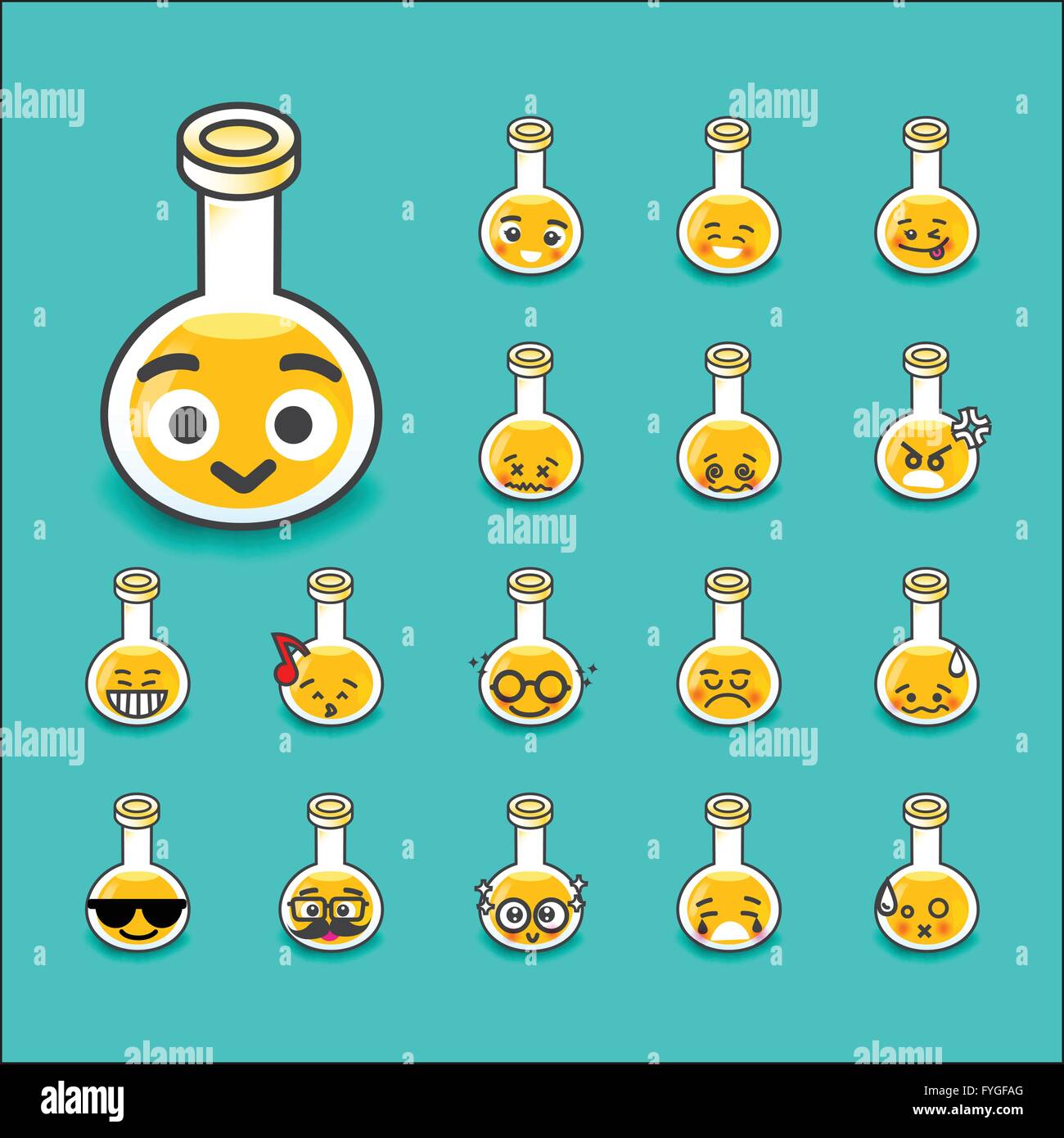 Collection of difference emoticon bottle test tube chemical lab cartoon ...