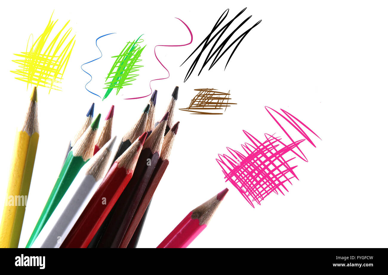 Multicolored pencils isolated on white background Stock Photo - Alamy