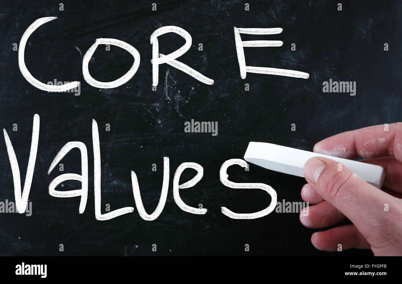 Ethics concept - core values handwritten with white chalk on a ...