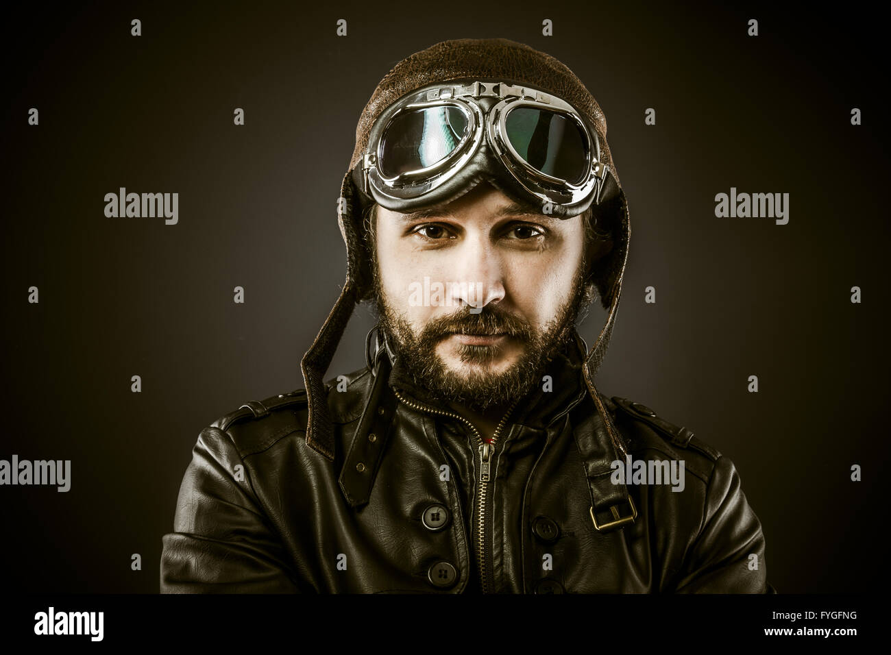 Proud, Fighter pilot with hat and glasses era, vintage style Stock ...