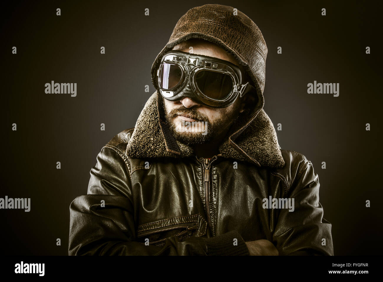 Fighter pilot with hat and glasses era, vintage Stock Photo - Alamy