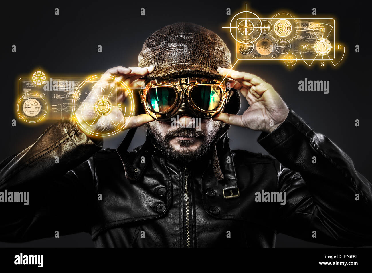 attractive fighter pilot with hat and glasses era Stock Photo - Alamy
