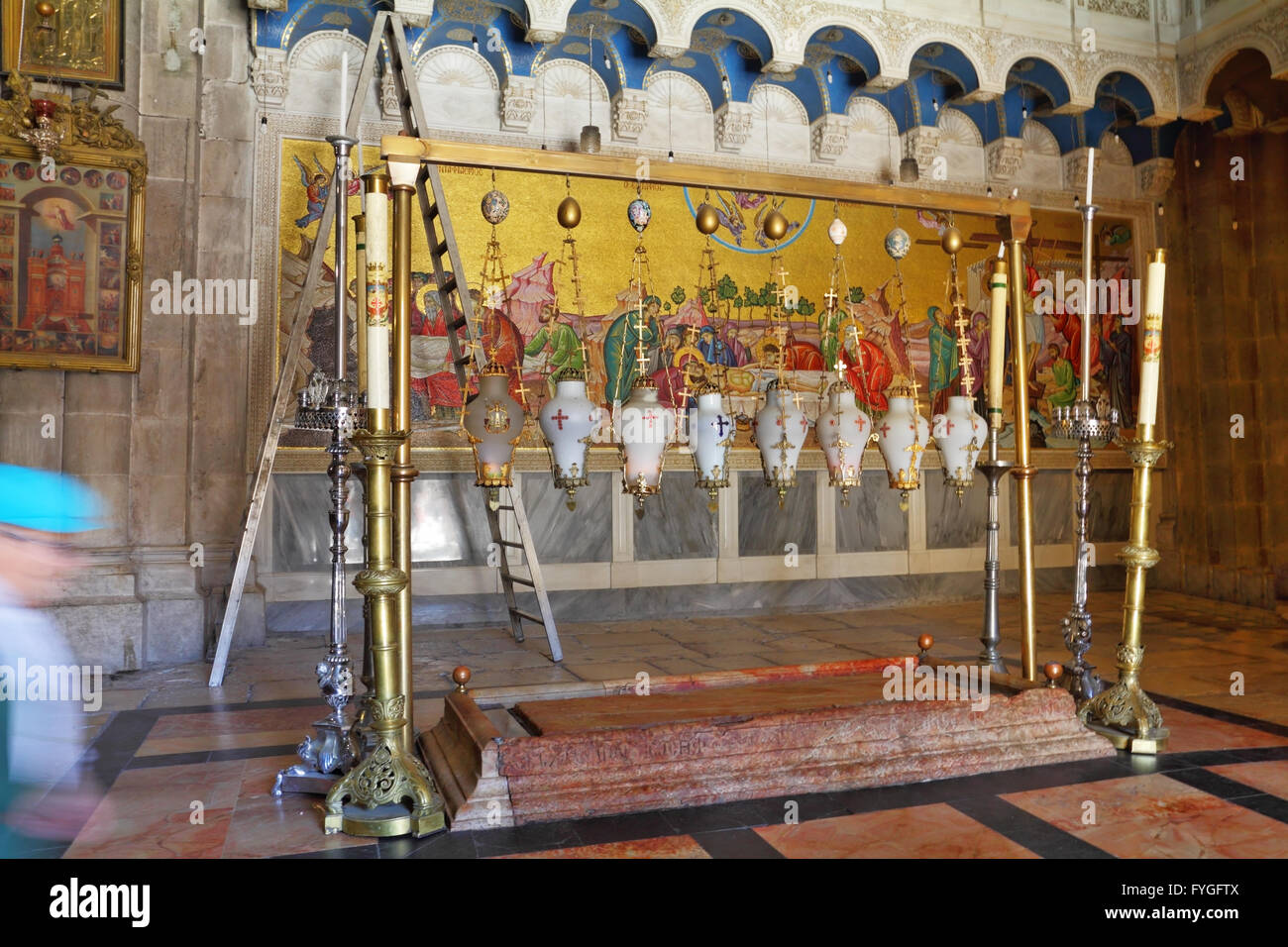 Stone of Unction - the oldest Christian shrine Stock Photo - Alamy