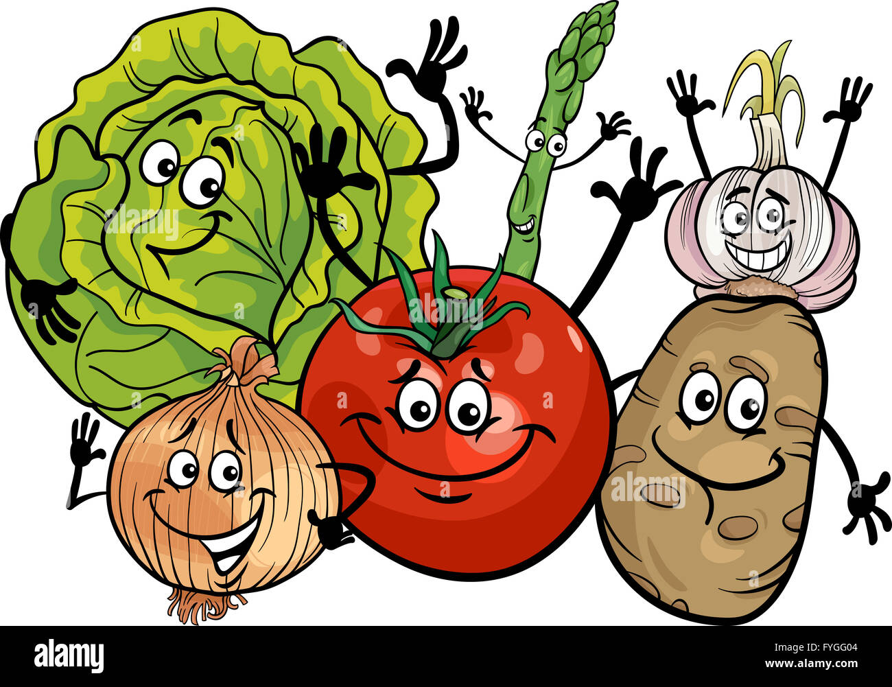 vegetables group cartoon illustration Stock Photo - Alamy