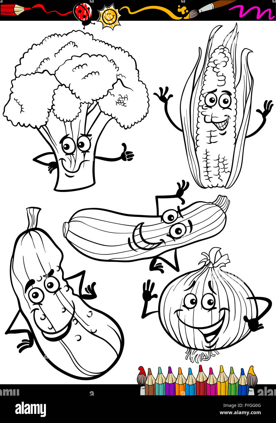 cartoon vegetables set for coloring book Stock Photo - Alamy