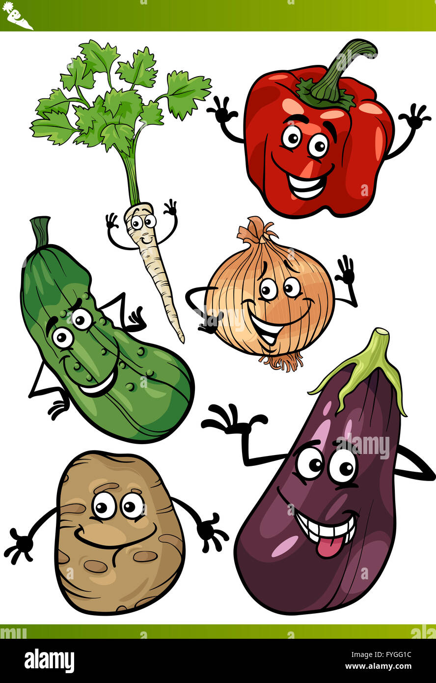 vegetables cartoon illustration set Stock Photo - Alamy